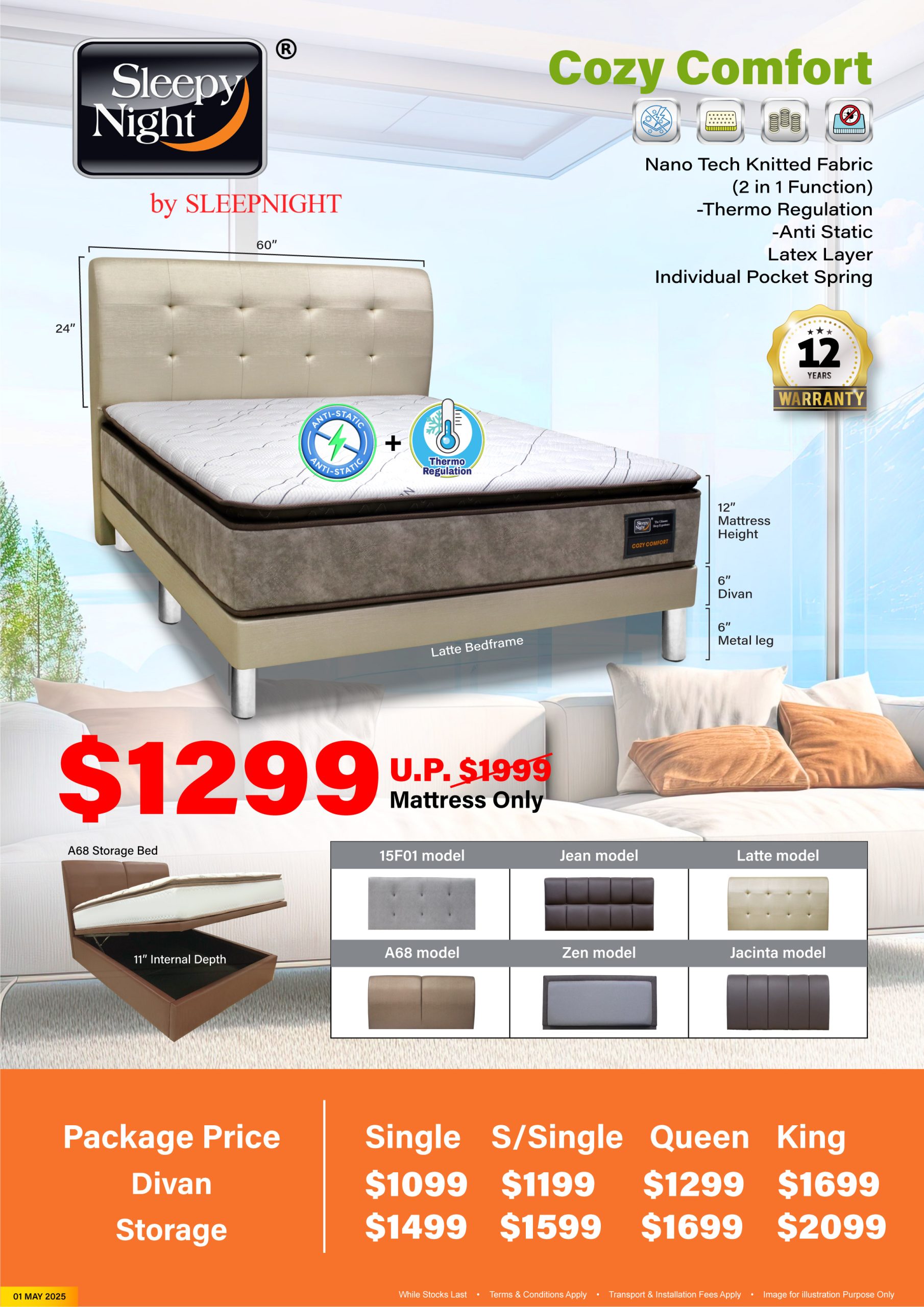 Sleepy Night Cozy Comfort Individual Pocket Spring Mattress