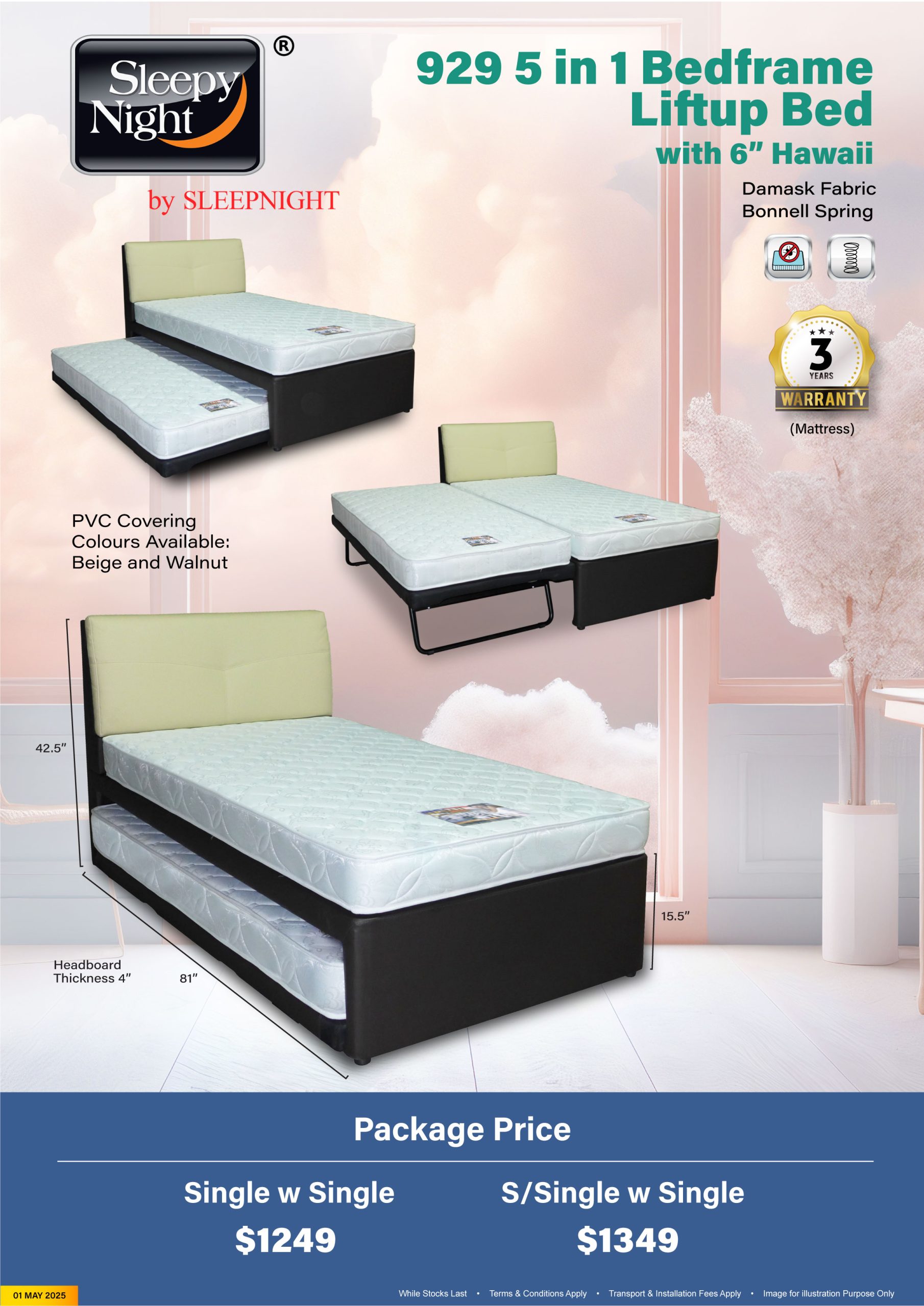 Sleepy Night 5 in 1 Pullout & Lift Up Bed & Mattress Package